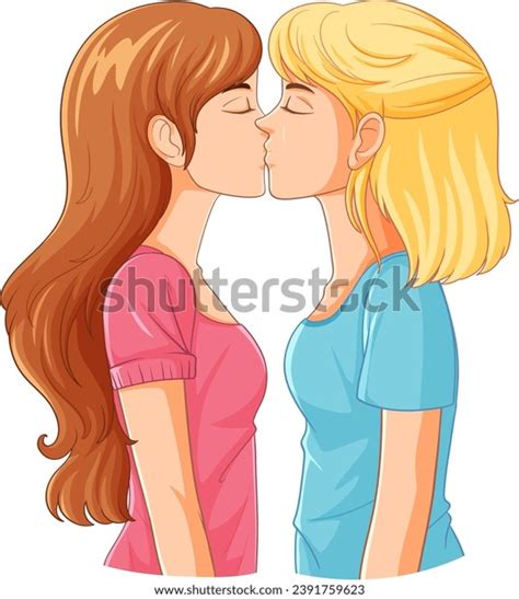 Lesbian Couple Cartoon Kissing Illustration Stock Vector Royalty Free