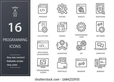 Programming Line Icons Set Software Coding Stock Vector Royalty Free