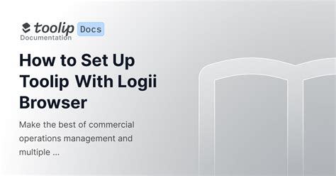 how to set up toolip with logii browser documentation