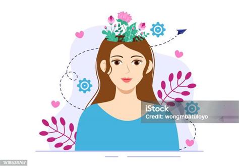 긍정적인 생각 벡터 일러스트레이션 긍정적인 생각은 창의성과 꿈을 상징하는 마음가짐으로 플랫 만화 손으로 그린 템플릿 Health에 대한 스톡 벡터 아트 및 기타 이미지