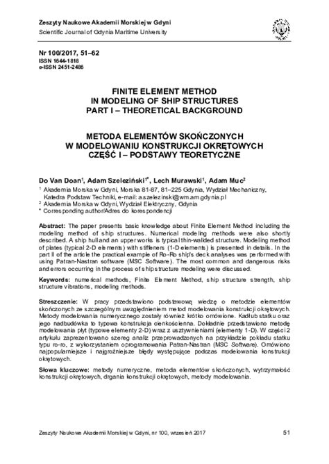 Pdf Finite Element Method In Modeling Of Ship Structures Part Ii Practical Analysis Example