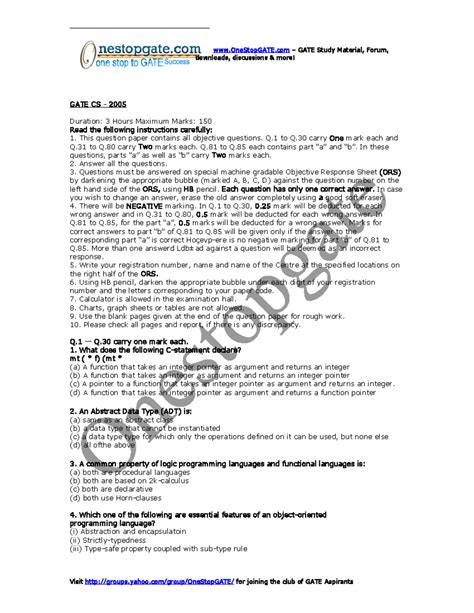 Gate 2005 Computer Science Assignment Downloads Discussions And More