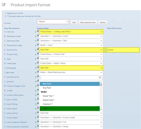 import update products from data sheets excel valigara online