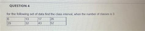 Solved For The Following Set Of Data Find The Class Chegg Com