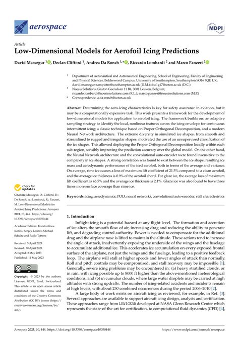 Pdf Low Dimensional Models For Aerofoil Icing Predictions