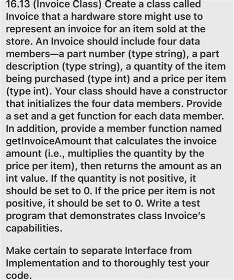 solved 16 13 invoice class create a class called invoice