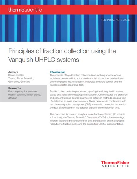 Principles Of Fraction Collection Using The Vanquish Uhplc Systems