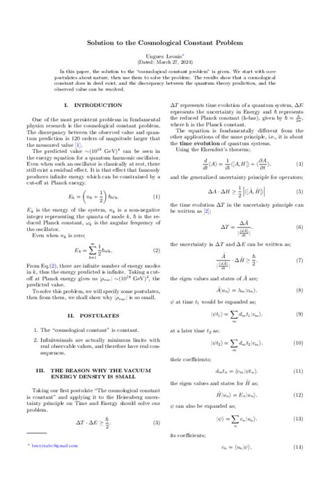 Pdf Solution To The Cosmological Constant Problem Ungues Leonis
