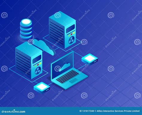 Isometric Servers And Laptop Connected With Cloud Server For Dat Stock Illustration