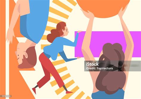 다채로운 추상 기하학적 모양을 조직하는 사람들 다른 그림 벡터 그림을 들고 남자와 여자 개념에 대한 스톡 벡터 아트 및 기타 이미지 개념 기하 도형 나름 Istock