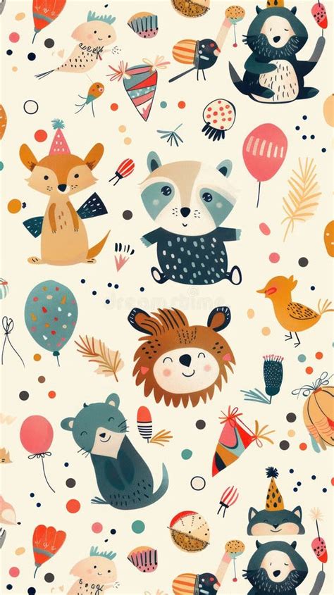Colorful Illustration Of Assorted Animals With Party Hats And