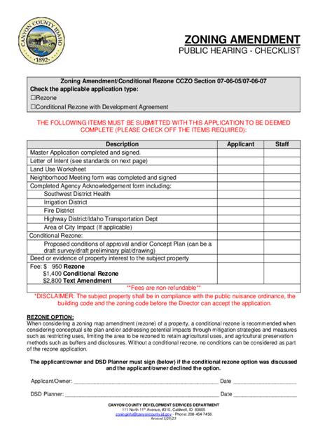 Fillable Online Checklist For Conditional Rezoning Application Fax