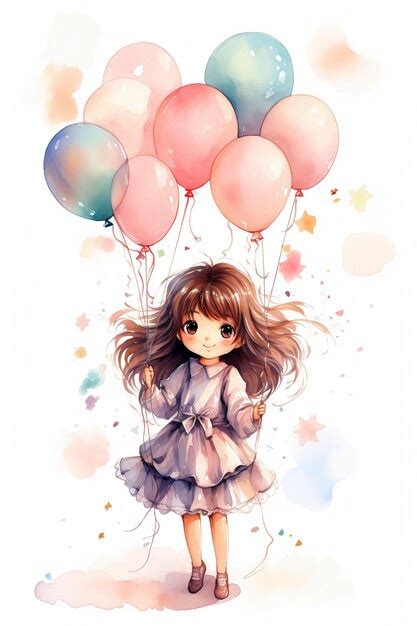 Premium Ai Image Cute Chibi Girl With Balloons
