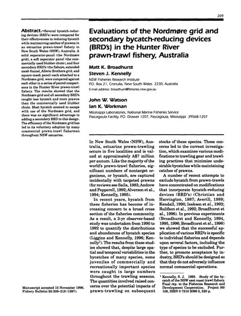 Pdf Evaluations Of The Nordmore Grid And Secondary Bycatch Reducing Devices Brds In The