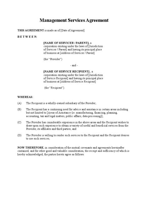 Management Services Agreement Download Free Pdf Damages Mail