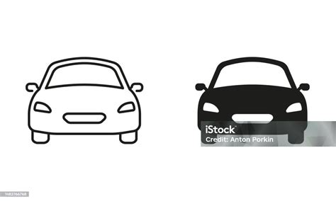 자동차 라인과 실루엣 블랙 아이콘 세트입니다 클래식 자동차 픽토그램 자동차 차량 운송 개요와 흰색 배경에 있는 단색 기호 모음 자동차 간판 격리된 벡터 그림 검은색에 대한