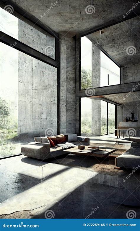 Concrete House Luxurious Modern Interior Minimalistic Design Generative Ai Stock Illustration