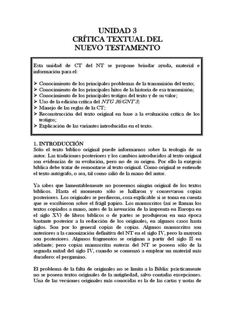 003 Unidad 3 Crítica Textual Del Nuevo Testamento Pdf