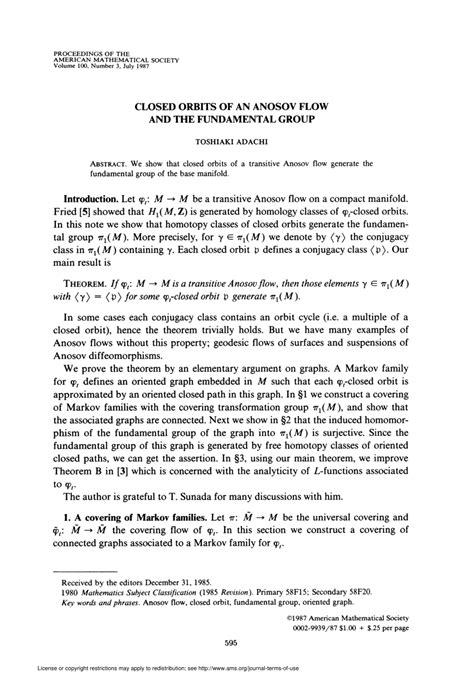 Pdf Closed Orbits Of An Anosov Flow And The Fundamental Group