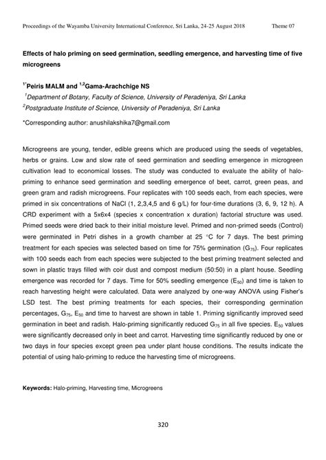 Pdf Effects Of Halo Priming On Seed Germination Seedling Emergence And Harvesting Time Of