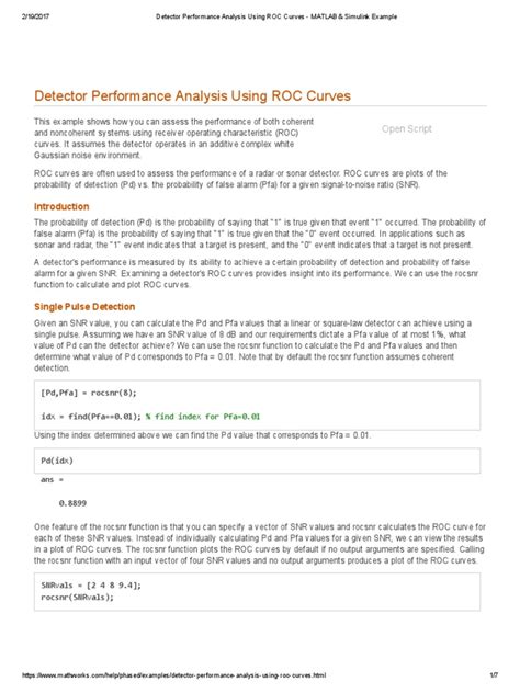 Detector Performance Analysis Using Roc Curves Pdf Receiver