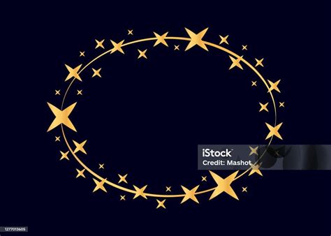 벡터 골든 서클 별 프레임 디자인 로고 템플릿화 스타 더스트 별 별이 빛나는 하늘 흰색 배경에 별과 반짝이 점이있는 둥근 프레임 카드 초대에 대한 벡터 배경입니다 Film