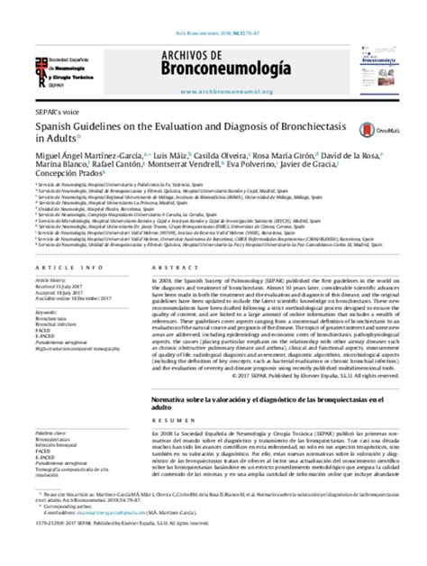 Pdf Spanish Guidelines On The Evaluation And Diagnosis Of Bronchiectasis In Adults