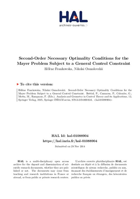 Pdf Analysis And Geometry In Control Theory And Its Applications