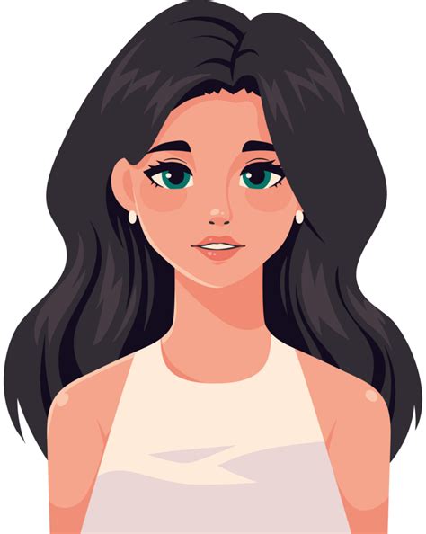 A Cartoon Girl With Long Black Hair And Green Eyes 49657570 Png