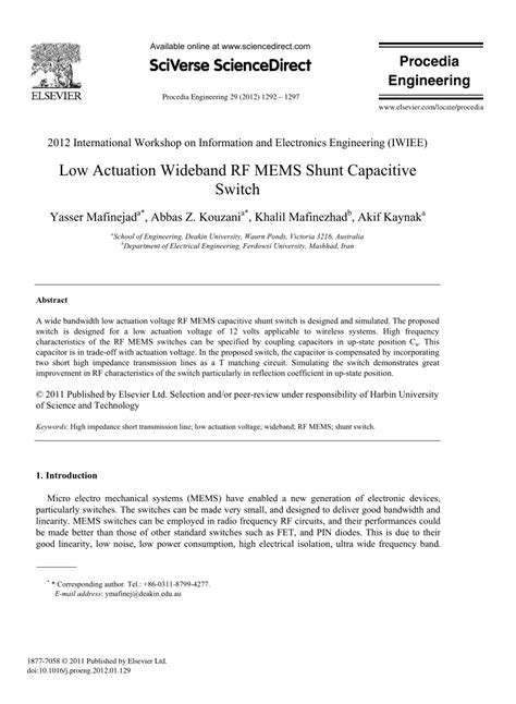 Pdf Low Actuation Wideband Rf Mems Shunt Capacitive Switch