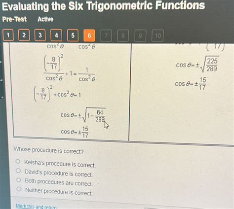 solved evaluating the six trigonometric functions pre test active 1 2