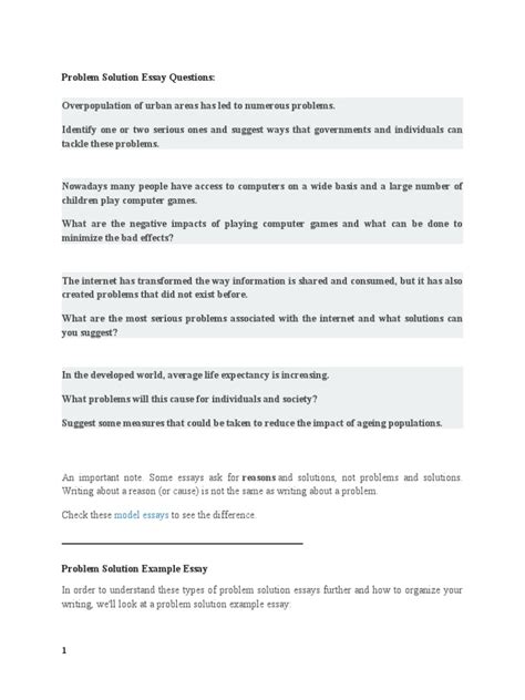 Problem Solution Essay Questions Pdf