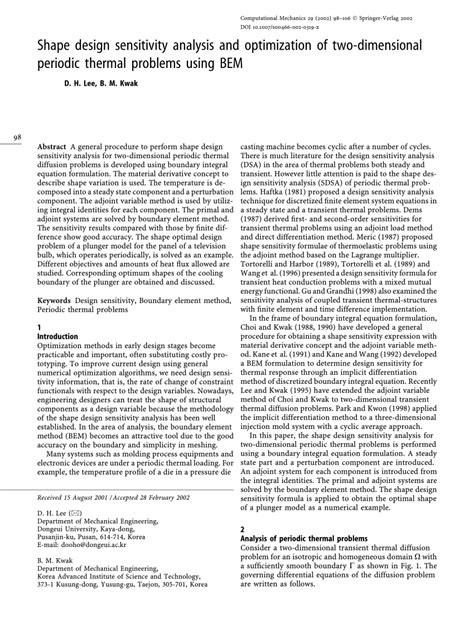 PDF Shape Design Sensitivity Analysis And Optimization Of Two Dimensional Periodic Thermal