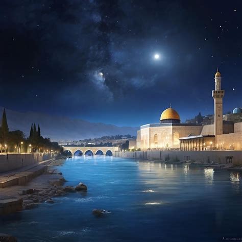 Premium Photo Masjid Al Asa Moon Night Background