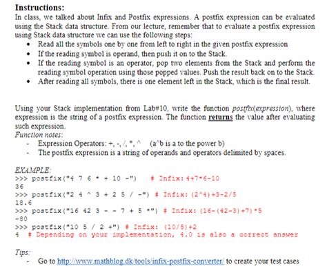 Solved Instructions In Class We Talked About Infix And