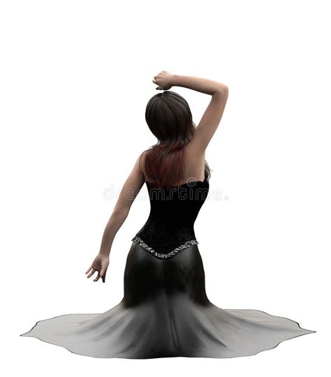 3d Asian Gothic Girl In Black Dress Stock Illustration Illustration