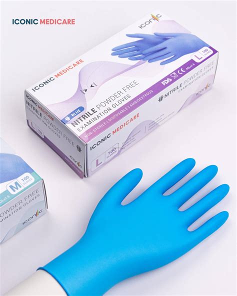 Iconic Medicare Nitrile Powder Free Examination Gloves Size M Blue 100s