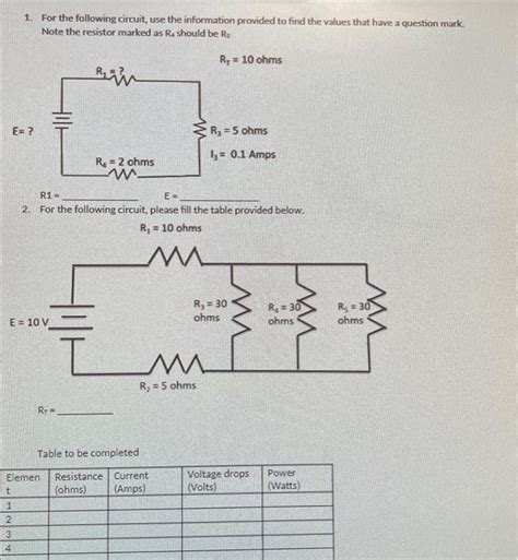 solved 1 for the following circuit use the information