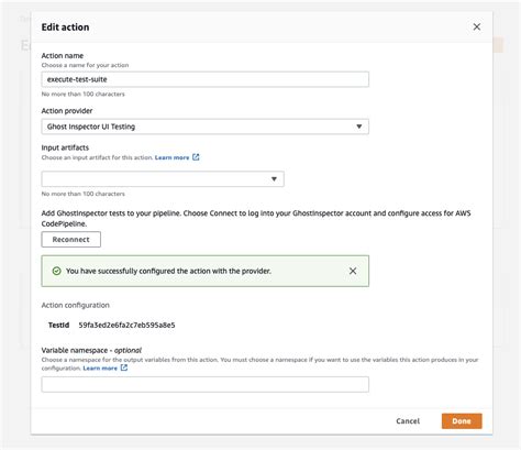 AWS CodePipeline Ghost Inspector