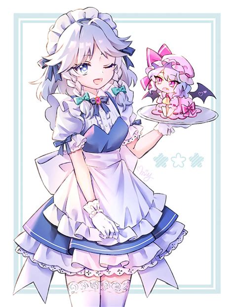 Safebooru Apron Bat Wings Blue Eyes Blue Hair Bow Braid Commentary