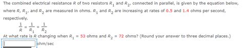 Solved The Combined Electrical Resistance R Of Two Resistors Chegg Com