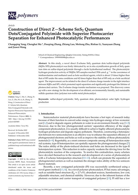 Pdf Construction Of Direct Z−scheme Sns2 Quantum Dotsconjugated