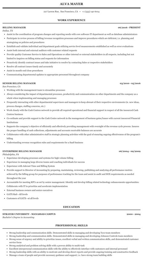Billing Manager Resume Sample 2022