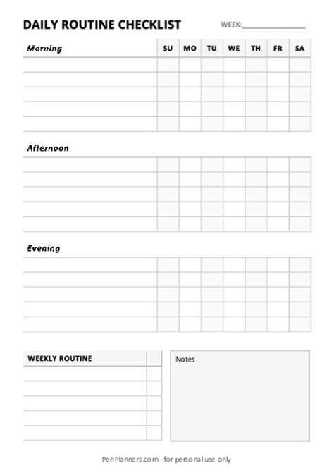 Daily Routine Checklist Template