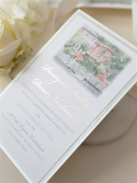 Custom Watercolour Wedding Venue Invitation With Gold Foil Villa Reg
