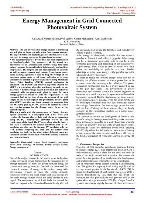 Pdf Energy Management In Grid Connected Photovoltaic System · Solar