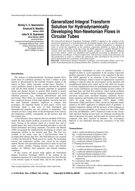 Pdf Generalized Integral Transform Solution For Hydrodynamically Developing Non Newtonian