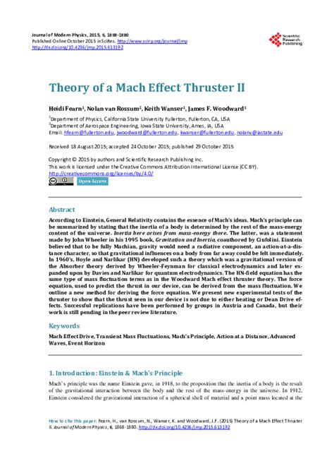Pdf Theory Of A Mach Effect Thruster Ii