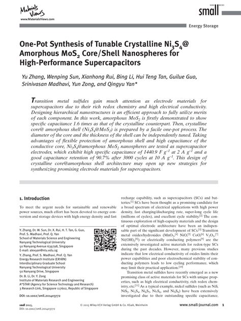 pdf one pot synthesis of tunable crystalline ni3s4 amorphous mos2