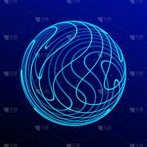 带有扭曲线的球体。球形的波形。住房和城市发展部的元素。网络连接结构。3 D渲染。素材 花瓣网